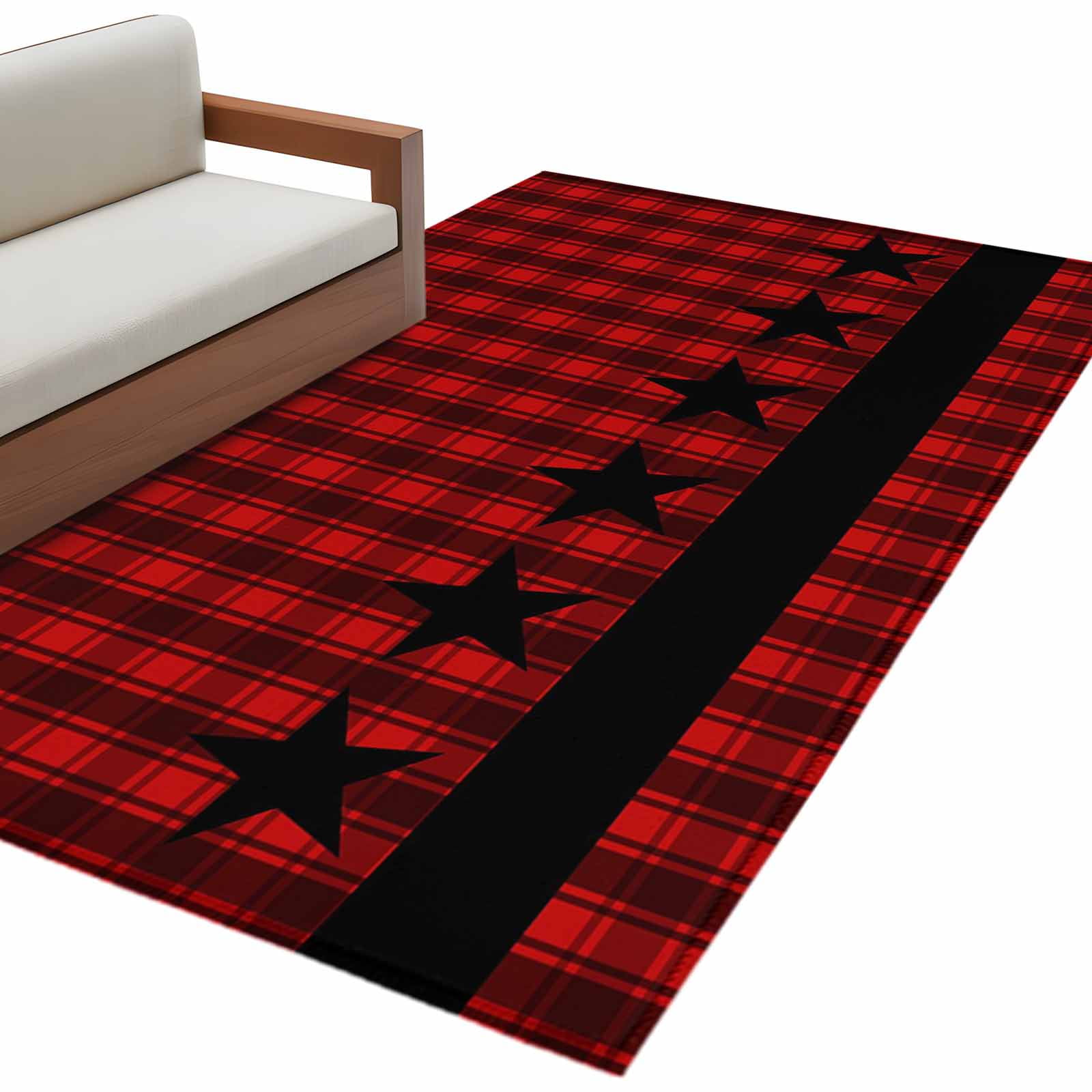 Area Rugs for Living Room 4x6 Ft, Red Black Plaid Non Slip Area Rugs ...