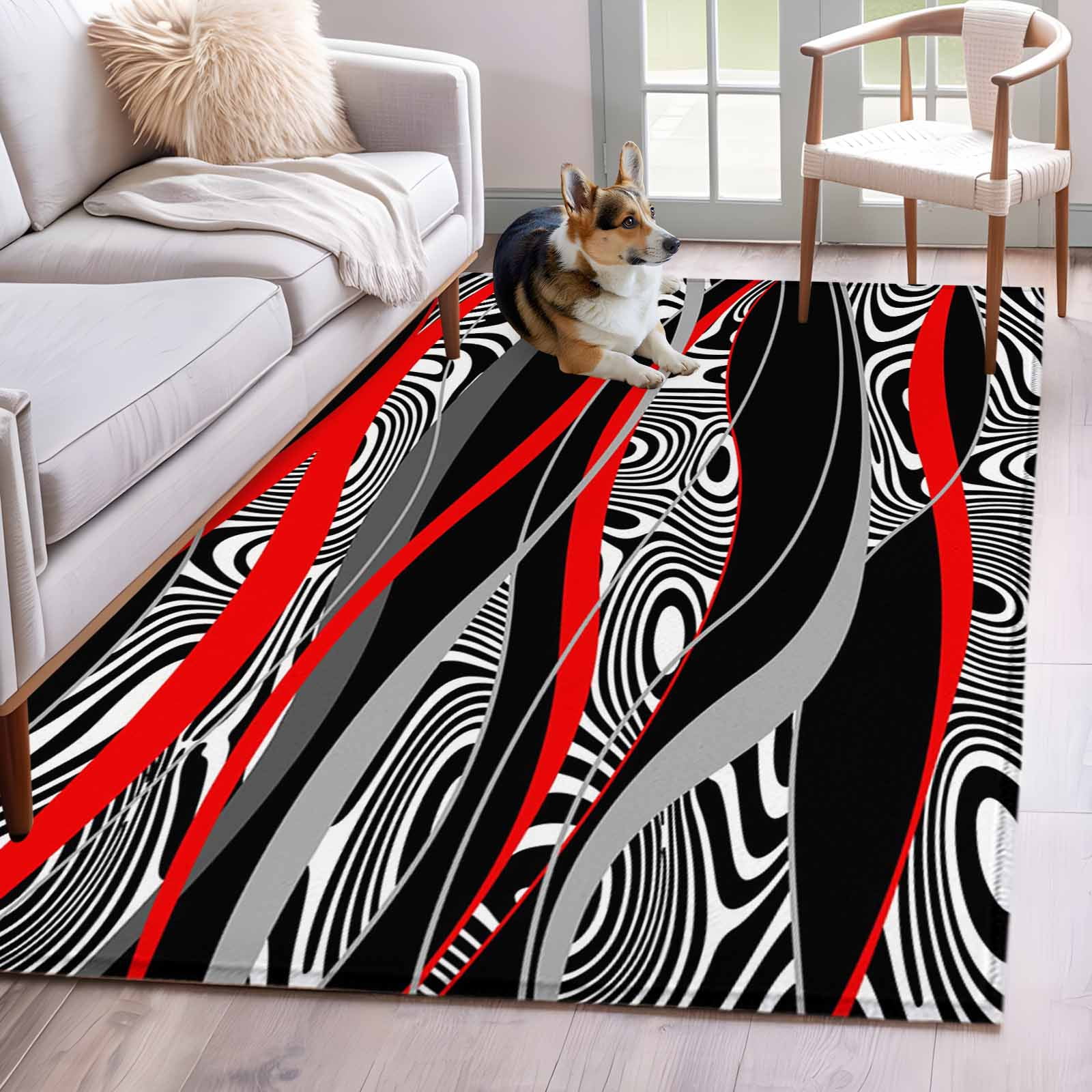 Area Rugs for Living Room 4x6 Ft, Red Black Stripes Non Slip Area Rugs ...
