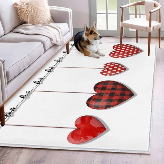 Area Rugs for Living Room 4x6 Ft, Red Love Non Slip Area Rugs for ...