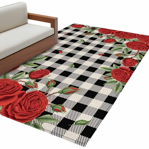 Area Rugs for Living Room 4x6 Ft, Red Roses Valentine's Day Non Slip ...