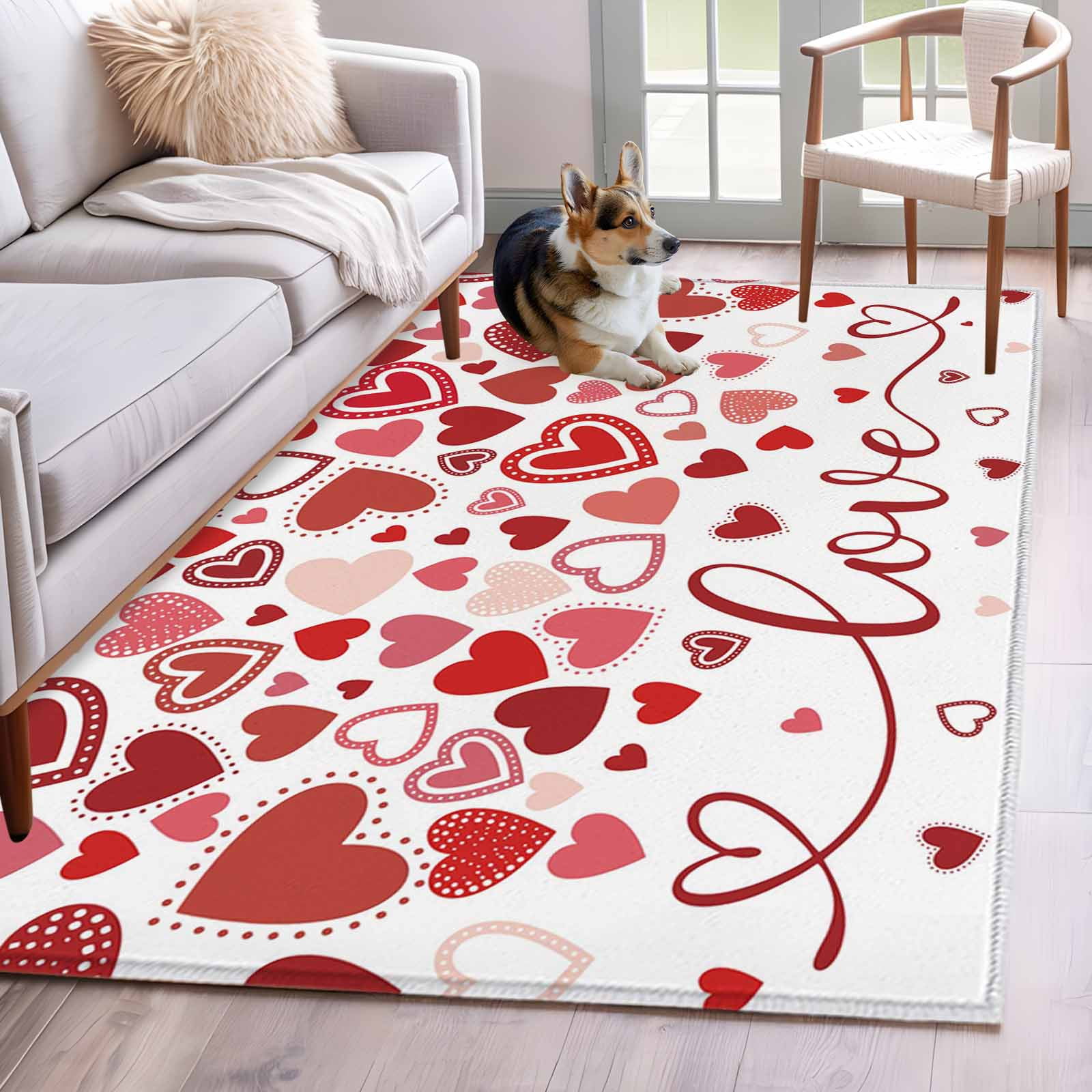 Area Rugs for Living Room 4x6 Ft, Red Valentine's Day Non Slip Area ...
