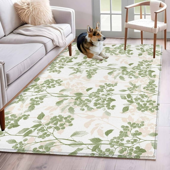 Area Rugs for Living Room 4x6 Ft, Sage Green Spring Floral Non Slip ...