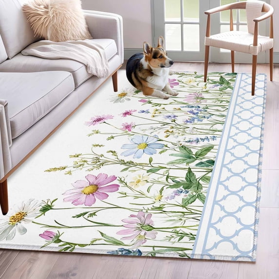 Area Rugs for Living Room 4x6 Ft, Spring Daisy Non Slip Area Rugs for ...