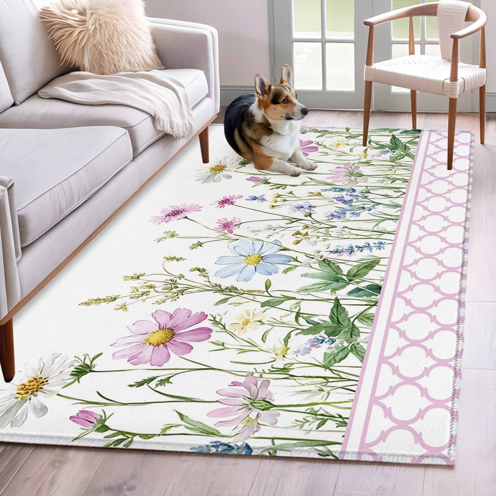 Area Rugs for Living Room 4x6 Ft, Spring Daisy Non Slip Area Rugs for ...