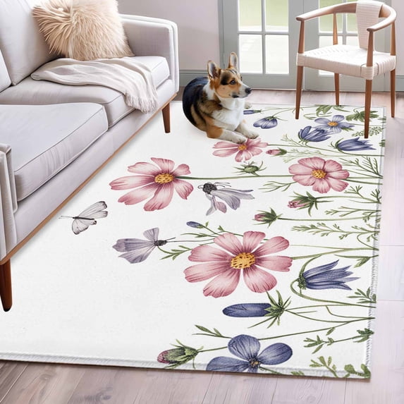 Area Rugs for Living Room 4x6 Ft, Spring Floral Non Slip Area Rugs for ...