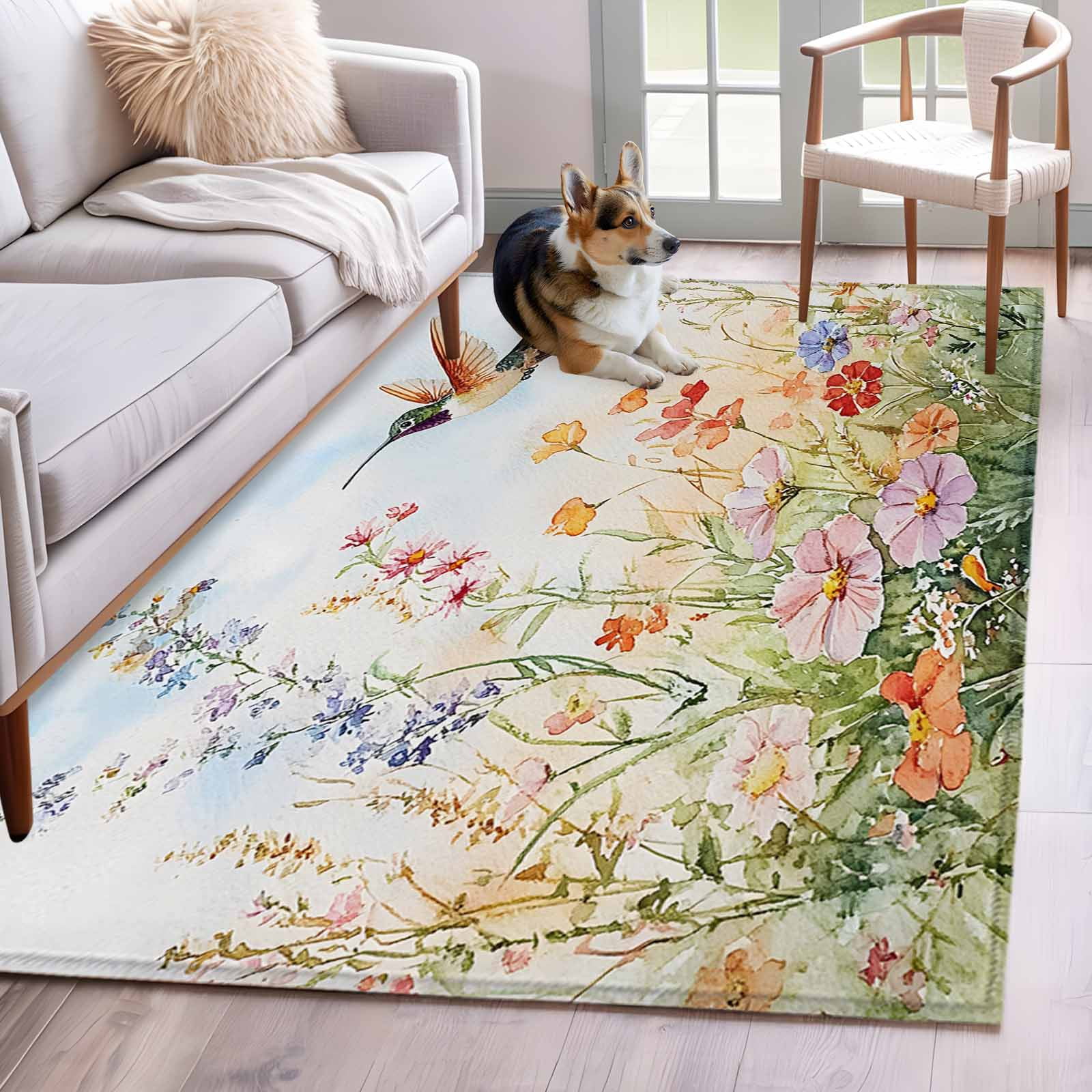 Area Rugs for Living Room 4x6 Ft, Spring Floral Non Slip Area Rugs for ...