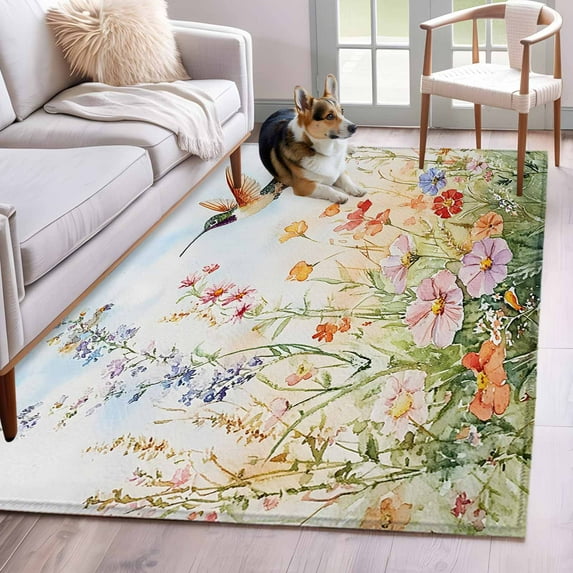 Area Rugs for Living Room 4x6 Ft, Spring Floral Non Slip Area Rugs for ...