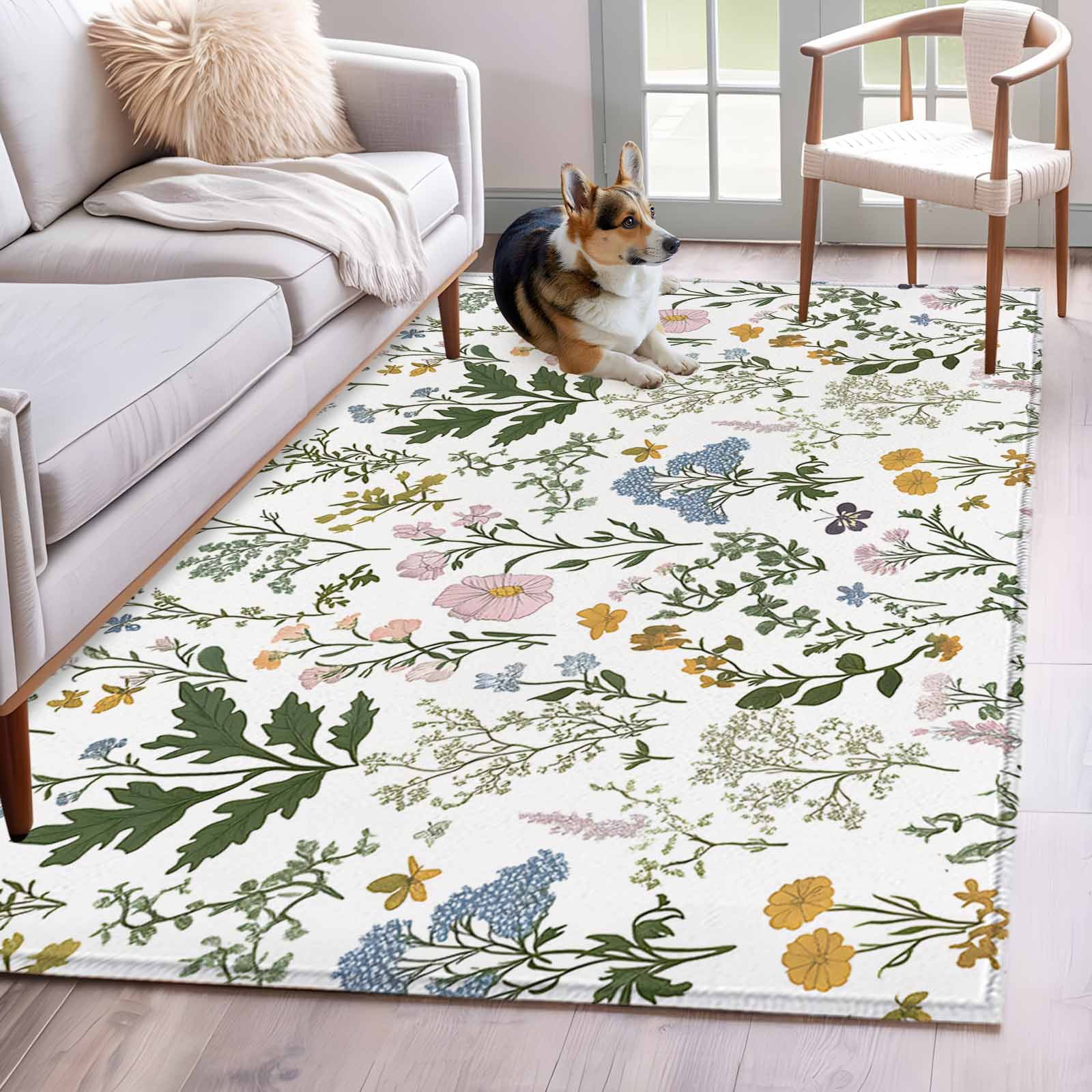 Area Rugs for Living Room 4x6 Ft, Spring Summer Floral Non Slip Area ...