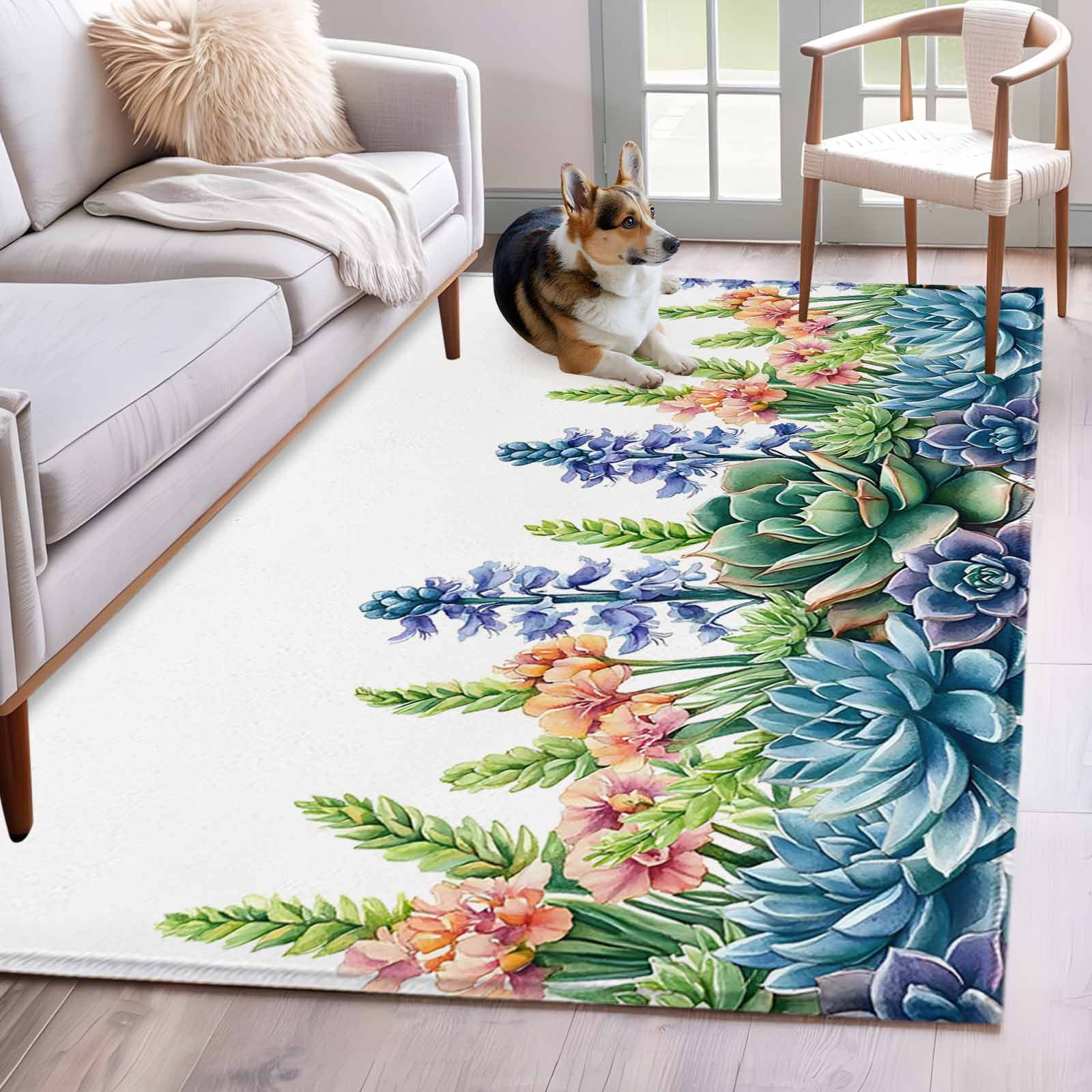 Area Rugs for Living Room 4x6 Ft, Summer Botanical Succulents Non Slip ...
