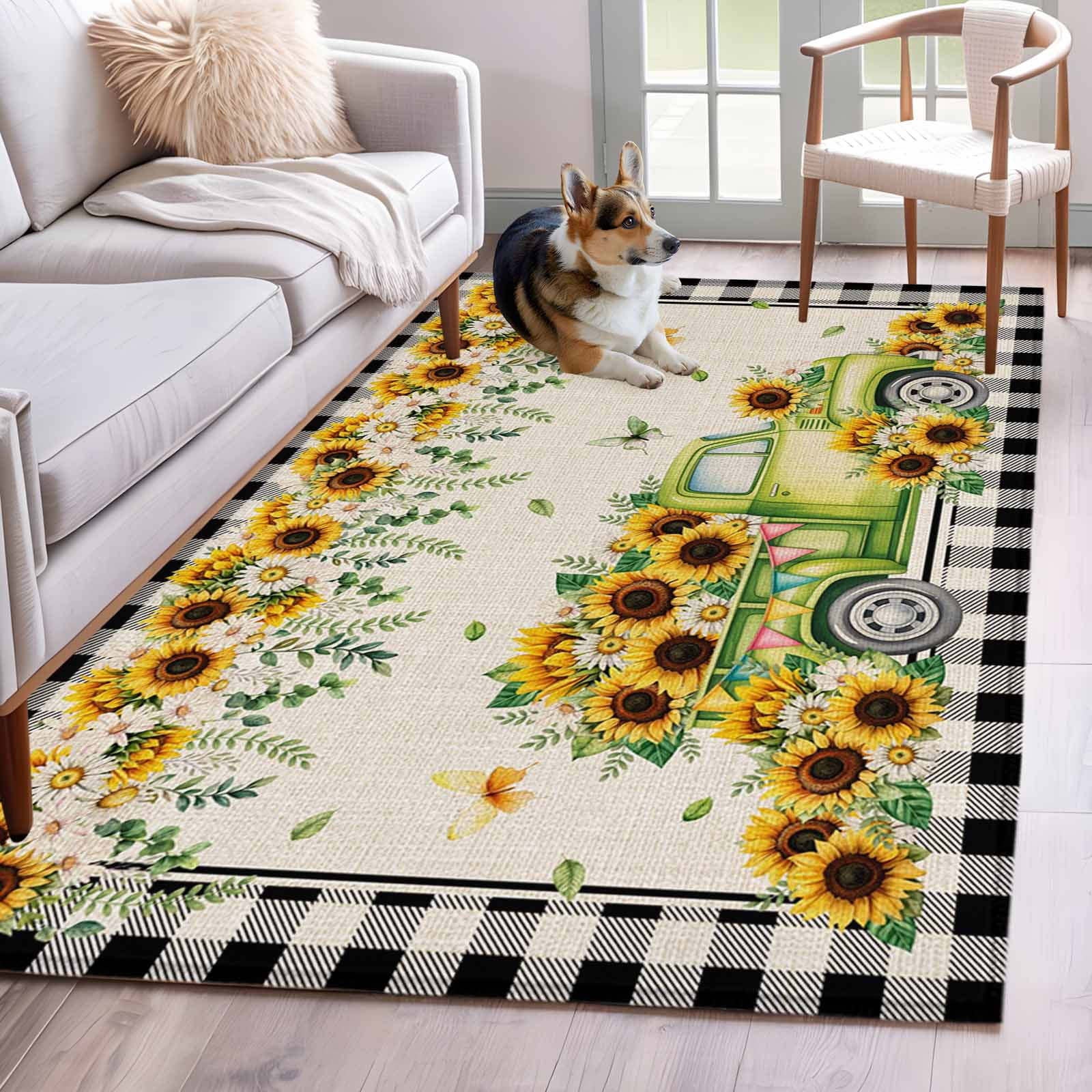 Area Rugs for Living Room 4x6 Ft, Sunflowers Non Slip Area Rugs for ...