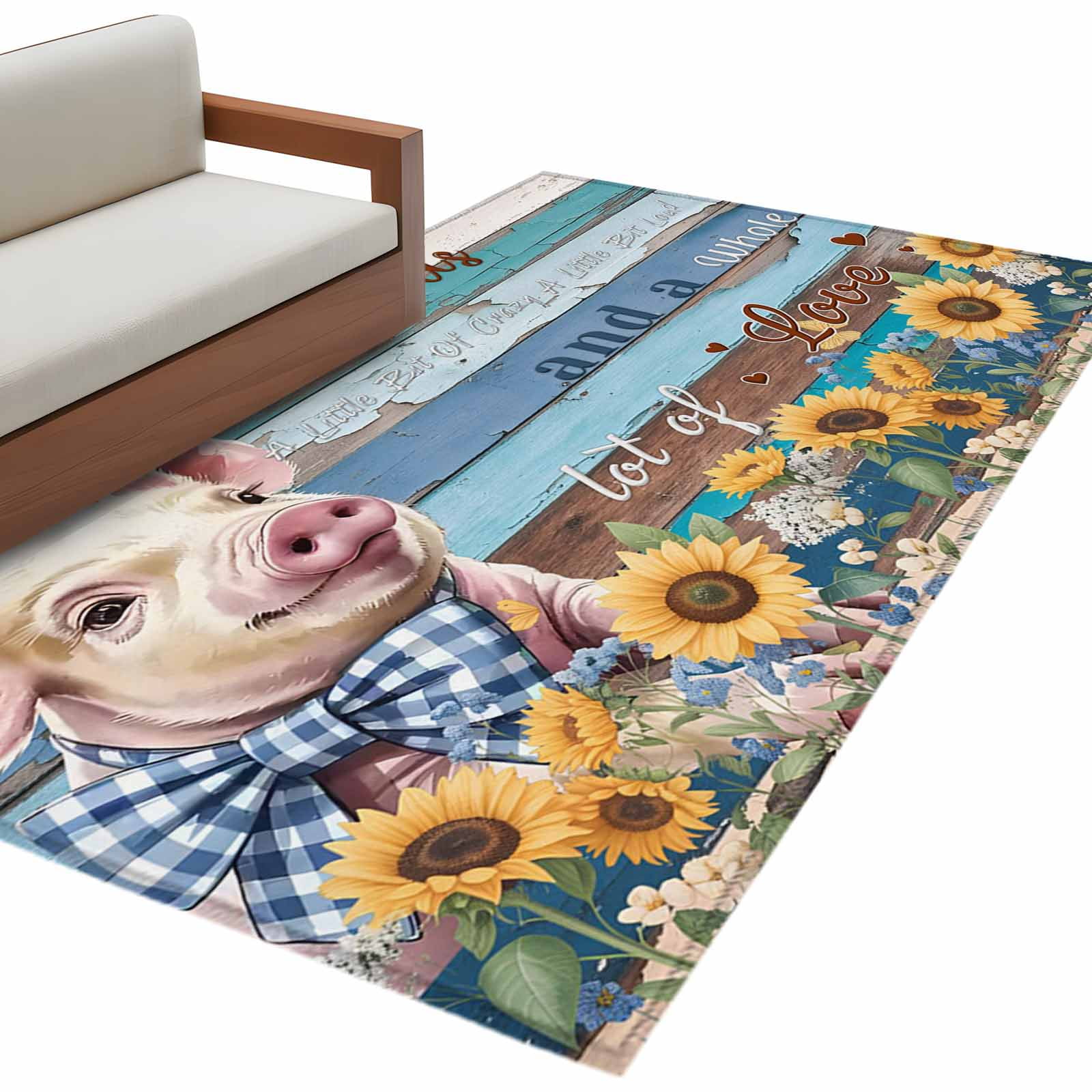 Area Rugs for Living Room 4x6 Ft, Sunflowers Pig Non Slip Area Rugs for ...