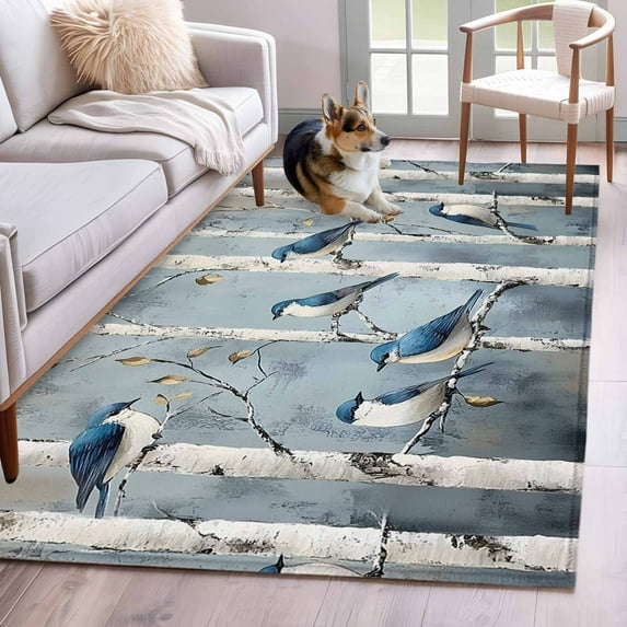 Area Rugs for Living Room 4x6 Ft, Teal Birds Non Slip Area Rugs for ...