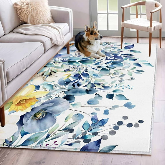 Area Rugs for Living Room 4x6 Ft, Teal Blue Eucalyptus Non Slip Area ...
