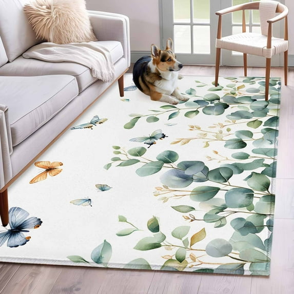 Area Rugs for Living Room 4x6 Ft, Teal Eucalyptus Leaves Non Slip Area ...