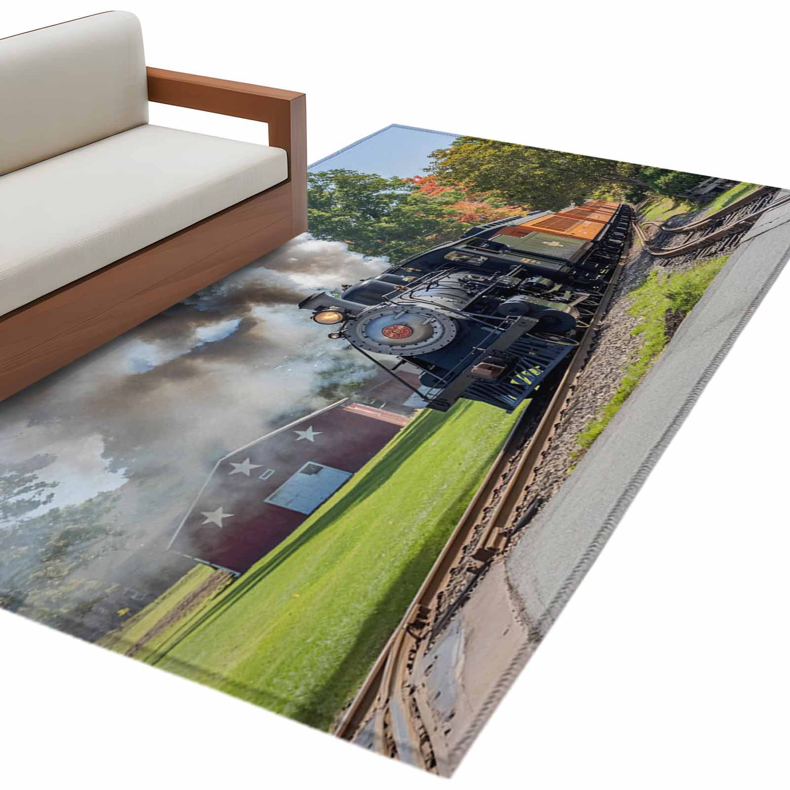 Area Rugs for Living Room 4x6 Ft, Train Railway Non Slip Area Rugs for ...