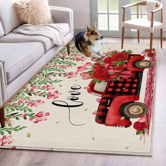 Area Rugs for Living Room 4x6 Ft, Valentine's Day Non Slip Area Rugs ...
