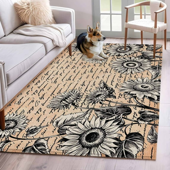 Area Rugs for Living Room 4x6 Ft, Vintage Sunflower Non Slip Area Rugs ...