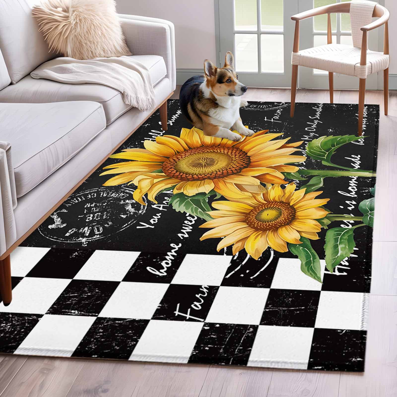 Area Rugs for Living Room 4x6 Ft, Vintage Sunflower Non Slip Area Rugs ...