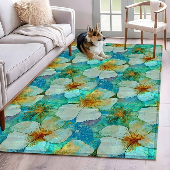 Area Rugs for Living Room 4x6 Ft, Watercolor Flower Non Slip Area Rugs ...
