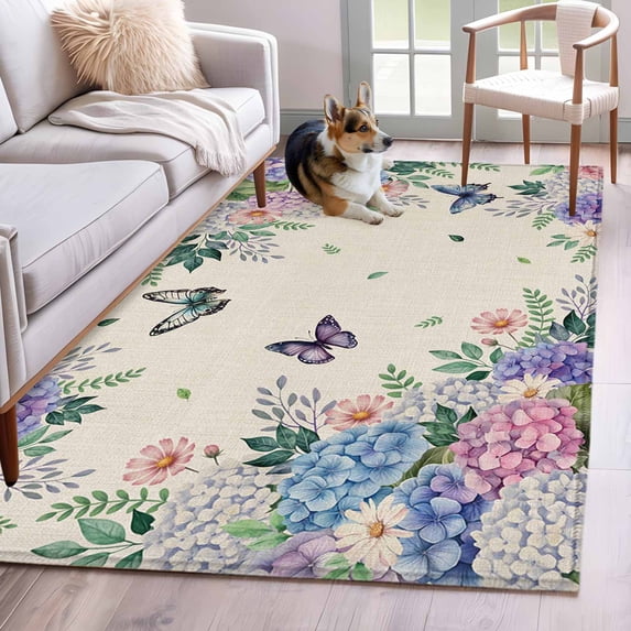 Area Rugs for Living Room 4x6 Ft, Watercolor Flowers Non Slip Area Rugs ...