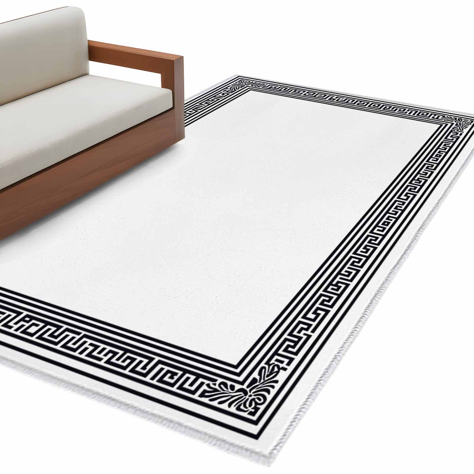 Area Rugs for Living Room 4x6 Ft, White Greek Key Non Slip Area Rugs ...