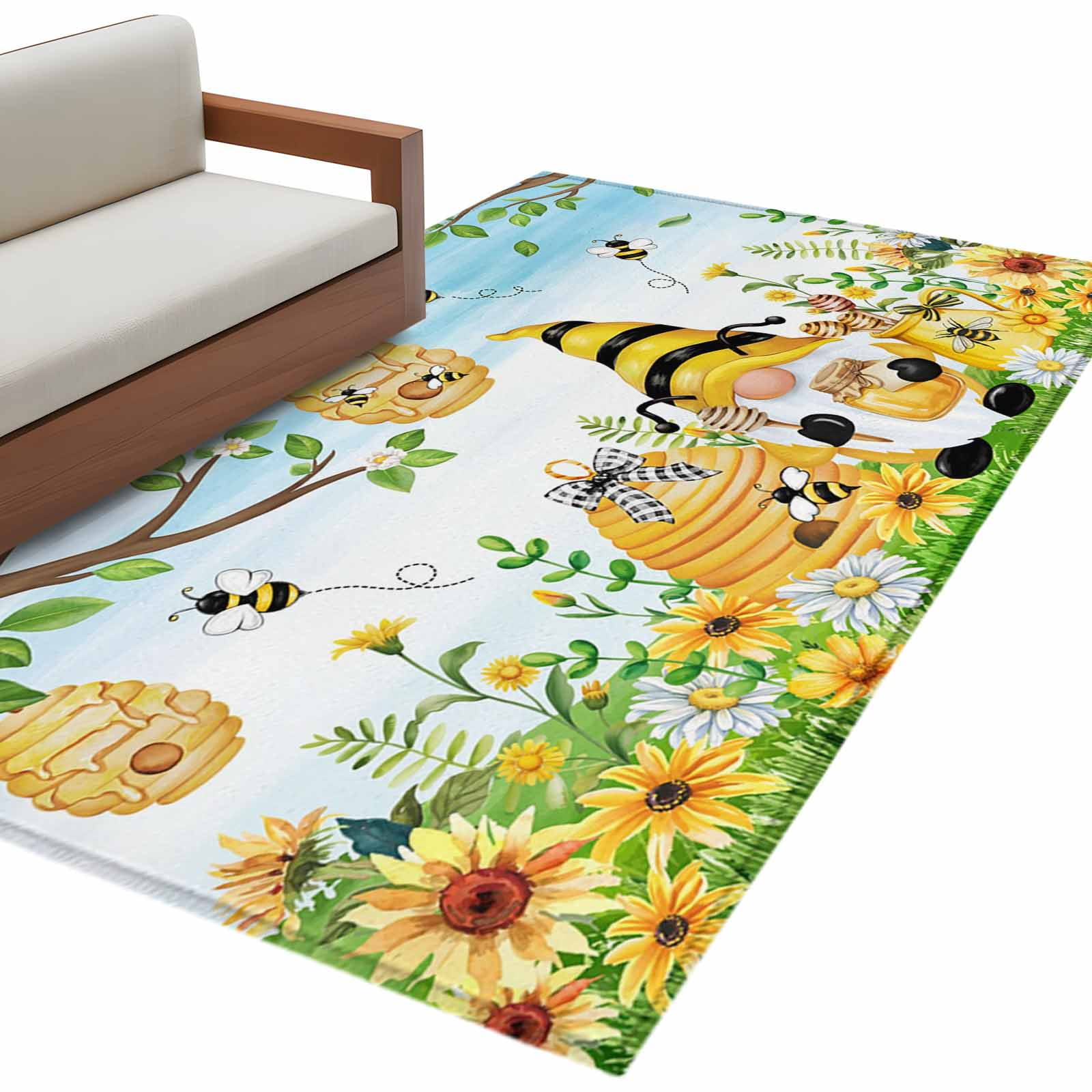 Area Rugs for Living Room 4x6 Ft, Yellow Daisy Gnomes Non Slip Area ...