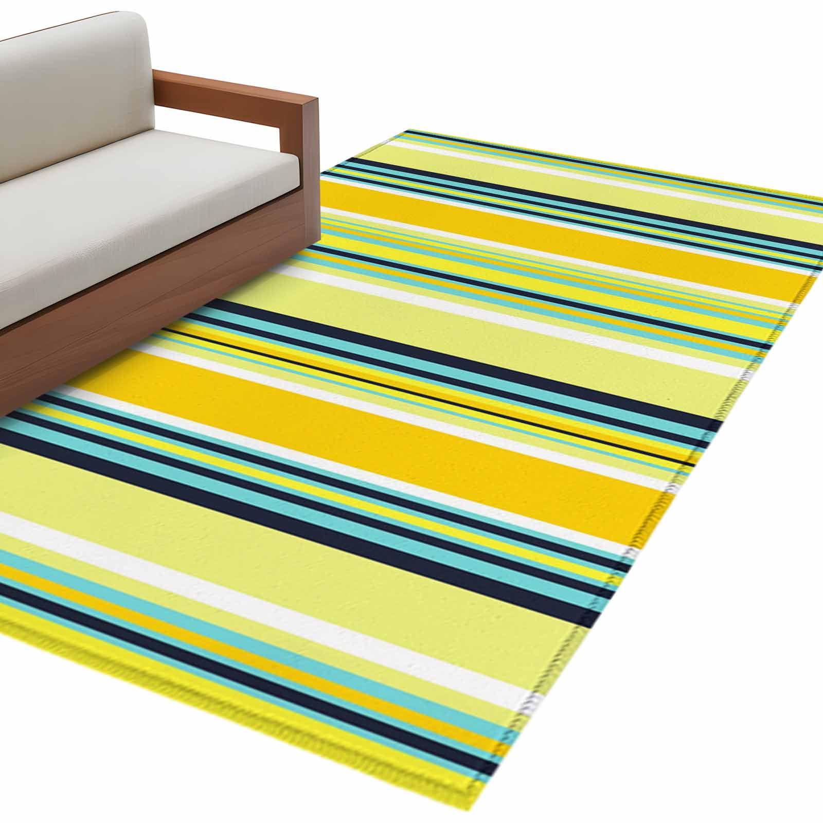 Area Rugs for Living Room 4x6 Ft, Yellow Green Stripe Non Slip Area ...