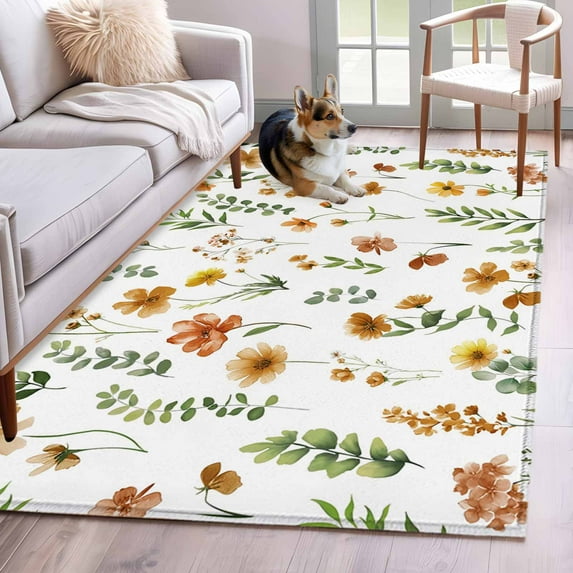 Area Rugs for Living Room 4x6 Ft, Yellow Spring Floral Non Slip Area ...