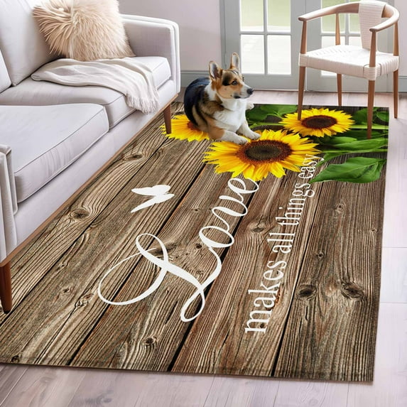 Area Rugs for Living Room 4x6 Ft, Yellow Sunflowers Non Slip Area Rugs ...