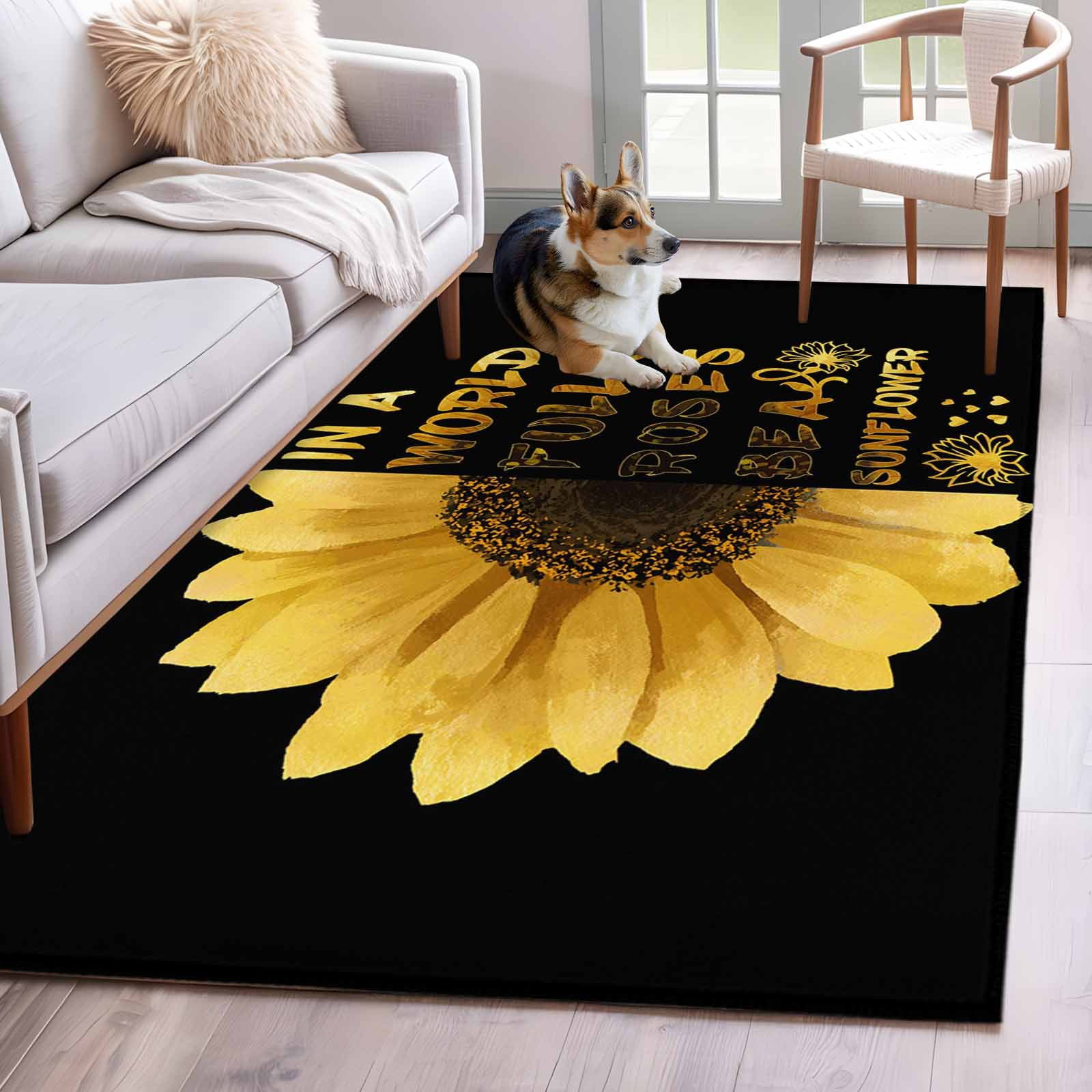 Area Rugs for Living Room 4x6 Ft, Yellow Sunflowers Non Slip Area Rugs ...