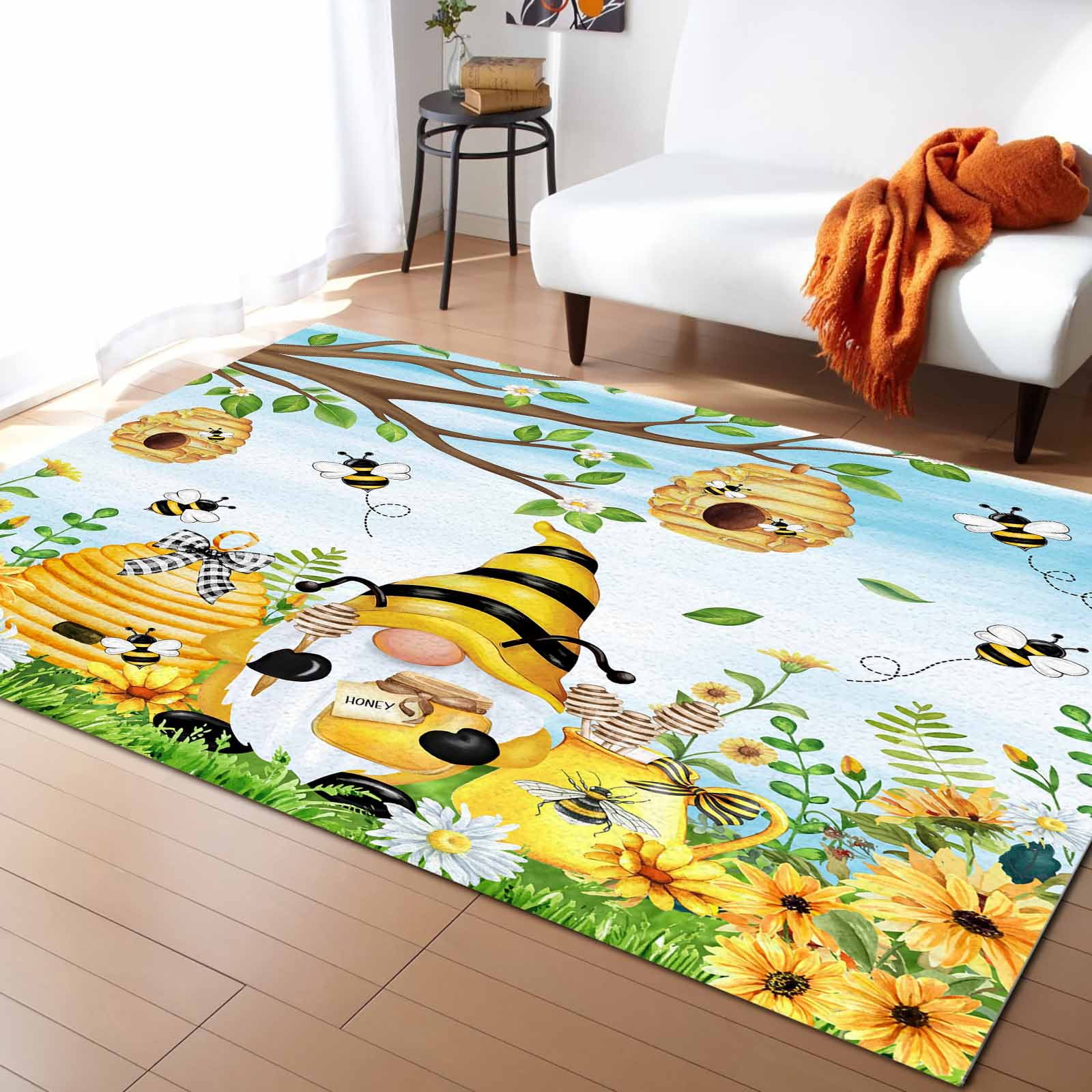 Area Rugs for Living Room, 5'x7' Large Washable Rug Bee Gnome Honey ...