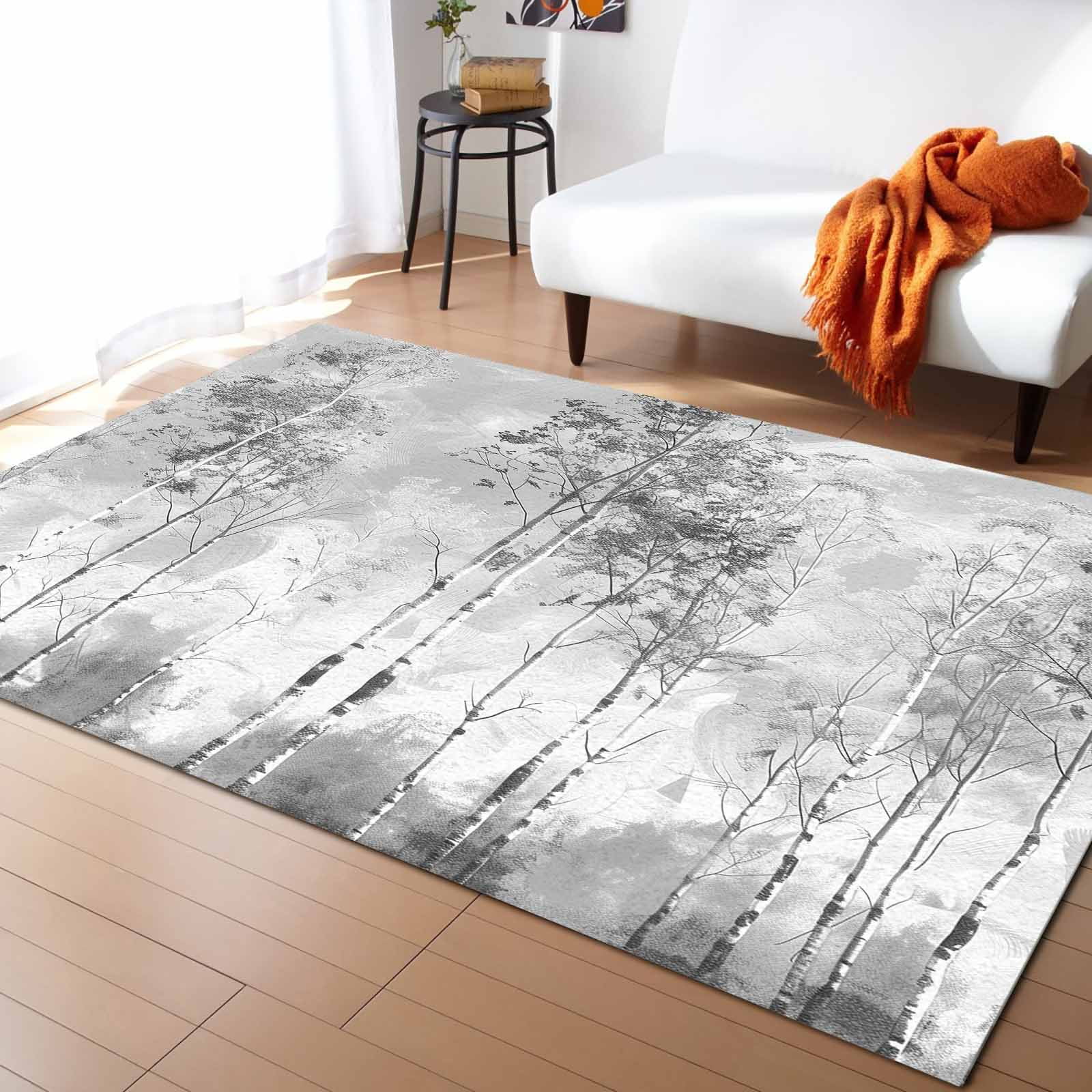 Area Rugs for Living Room, 5'x7' Large Washable Rug Grey Trees Forest ...