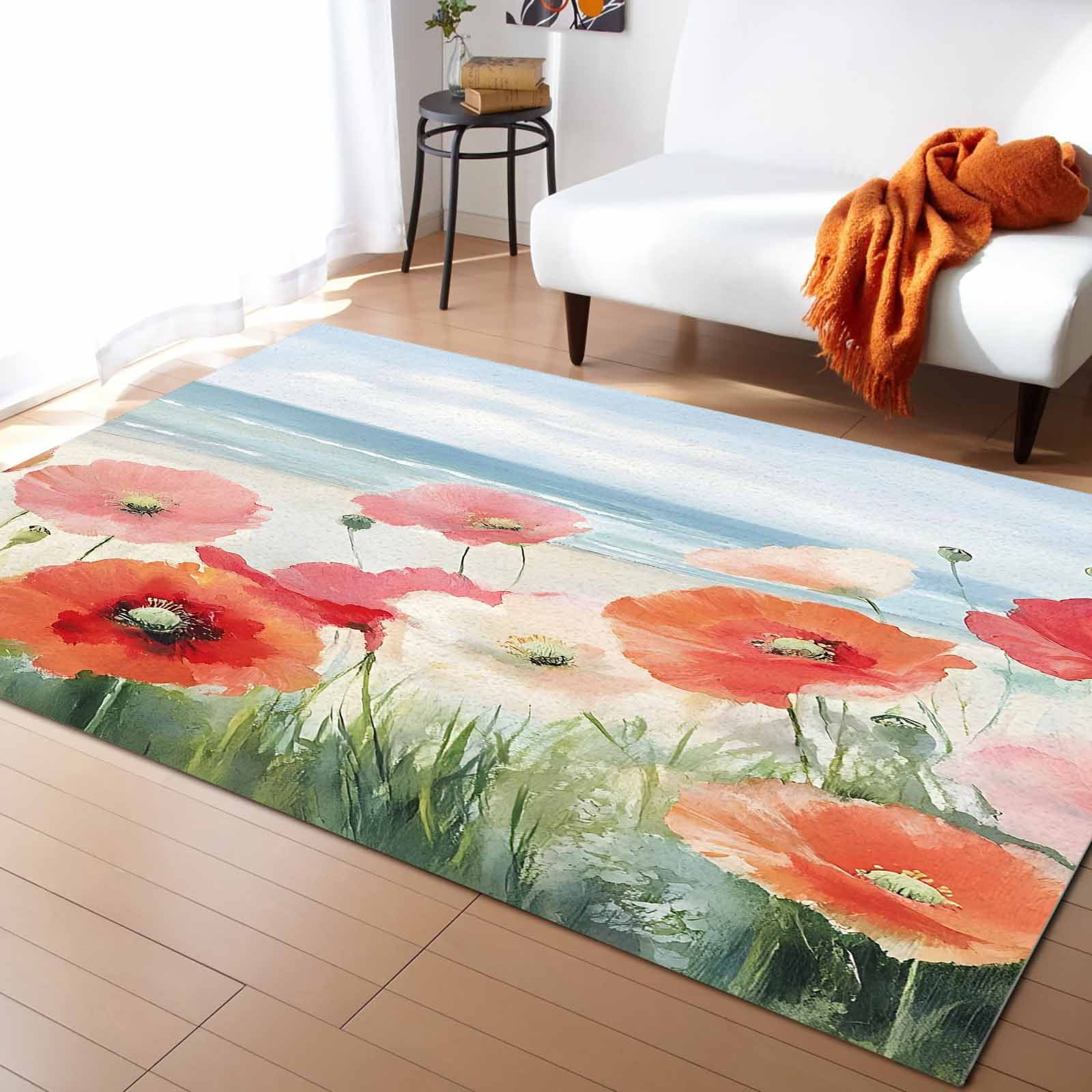 Area Rugs for Living Room, 5'x7' Large Washable Rug Spring Floral ...