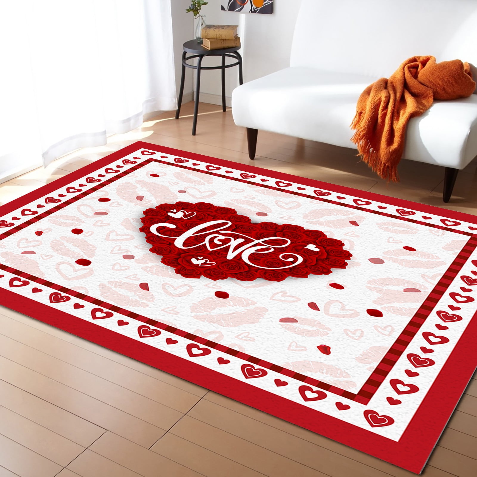 Area Rugs for Living Room, 5'x8' Large Valentine's Day Love Heart Lips ...