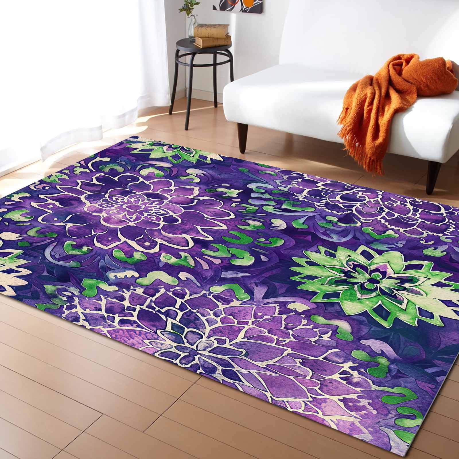 Area Rugs for Living Room, 5'x8' Large Washable Rug Purple and Green ...