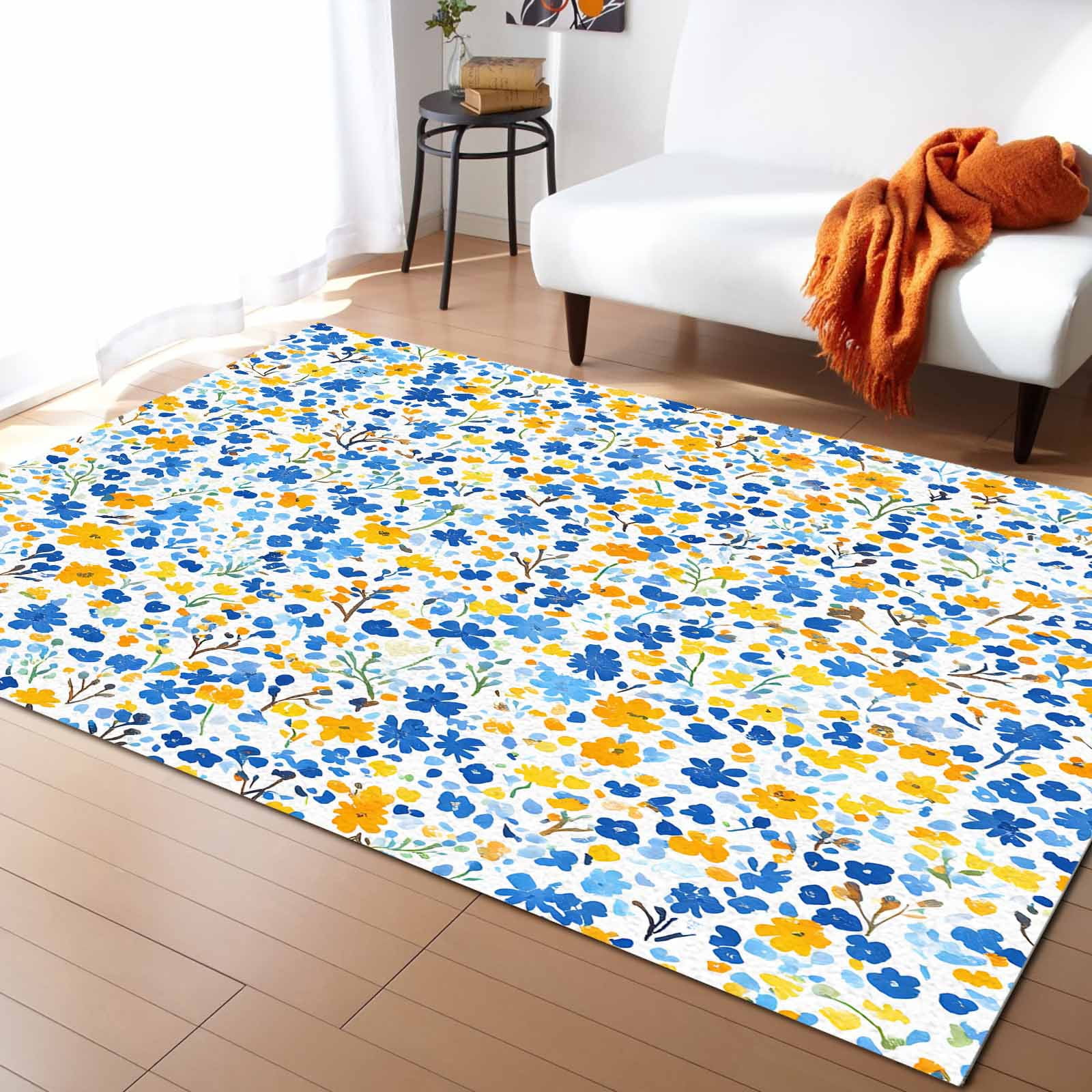 Area Rugs for Living Room, 5'x8' Large Washable Rug Rustic Blue and ...