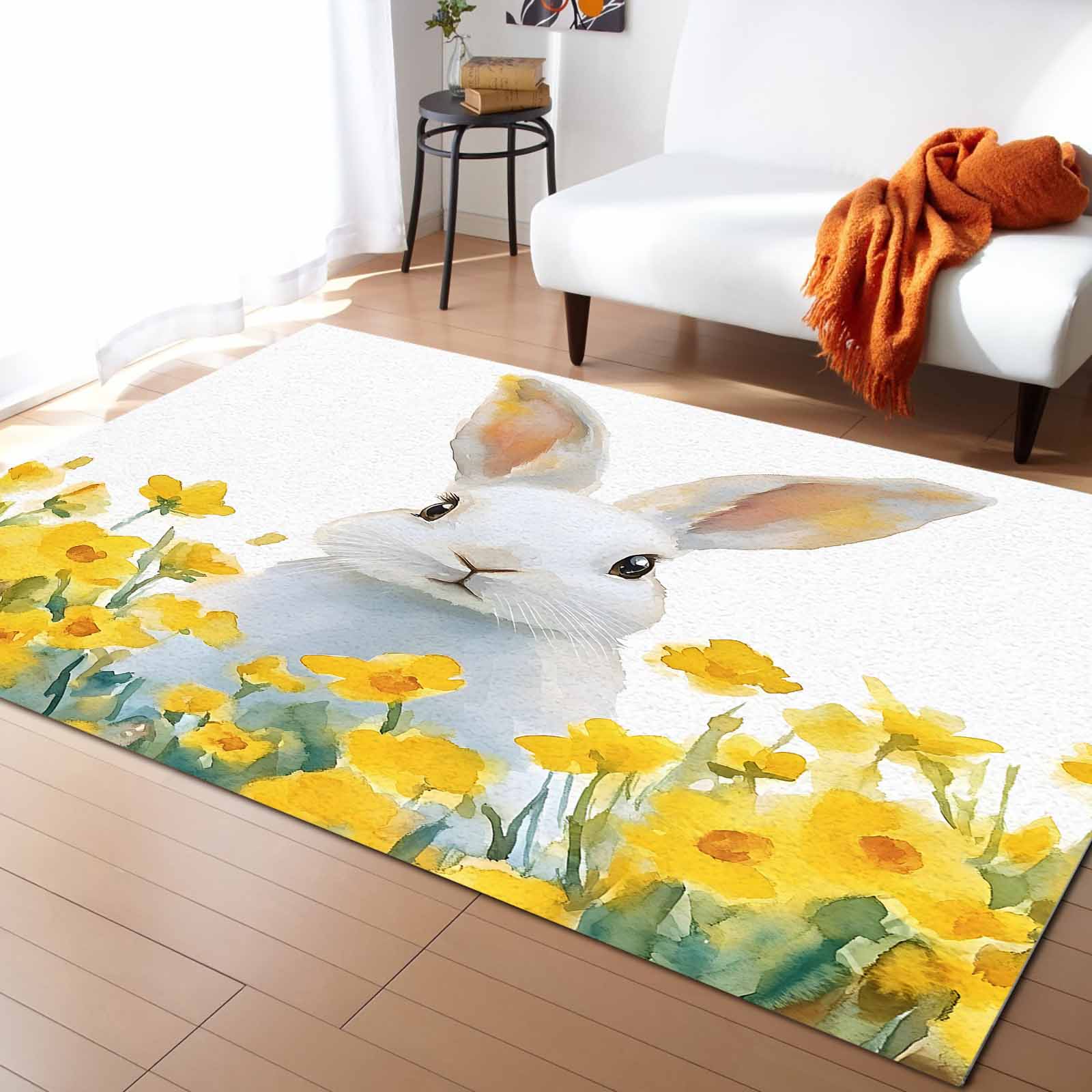 Area Rugs for Living Room, 5'x8' Large Washable Rug Spring Cute Bunny ...