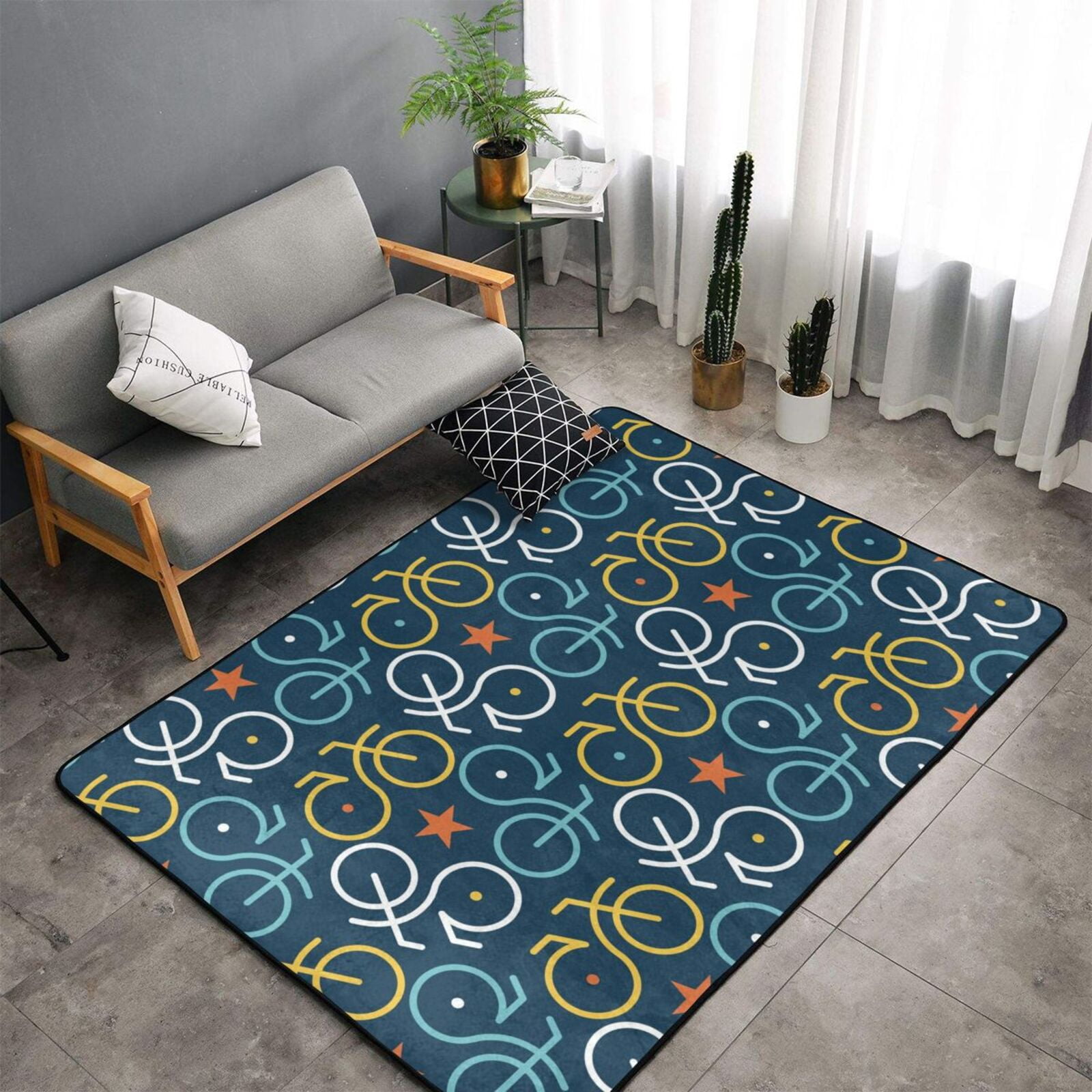 Area Rugs for Living Room Bedroom, 3x5 Soft Throw Rug Non-Slip Carpet, Bicycle Colorful Washable ...