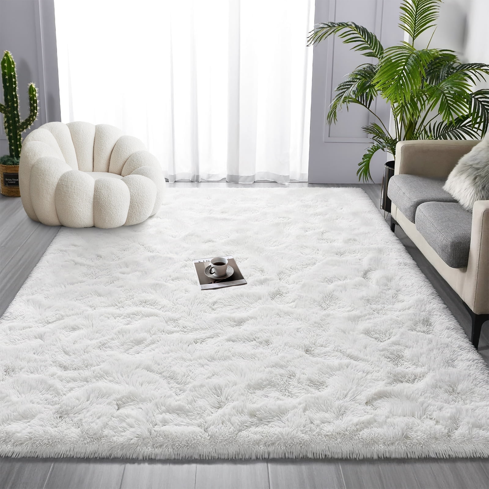 Area Rugs for Living Room Bedroom, 5x8 White Ultra Soft Comfy Fluffy ...