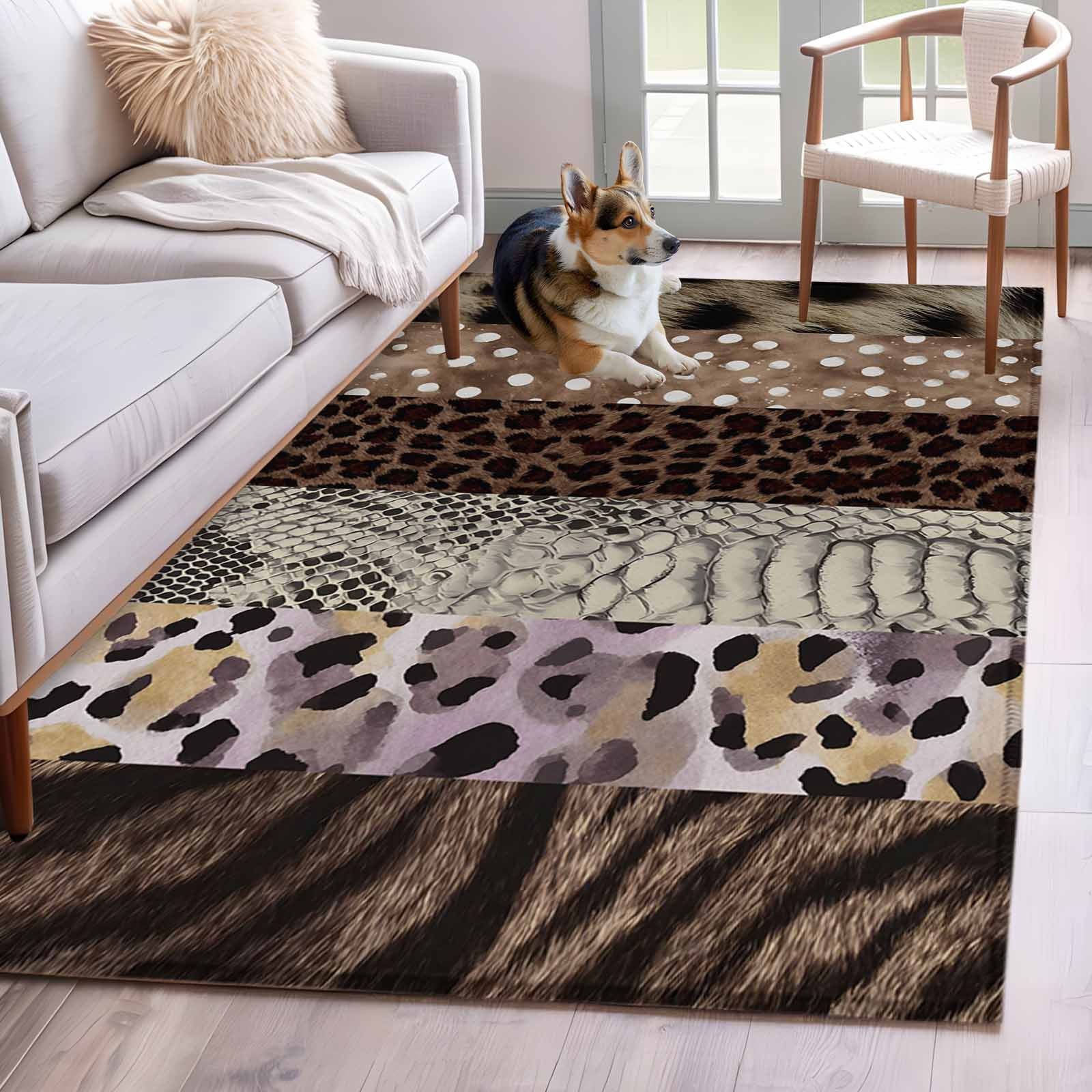 Area Rugs for Living Room Bedroom, Animals Printed Striped 4'x6' Rug ...