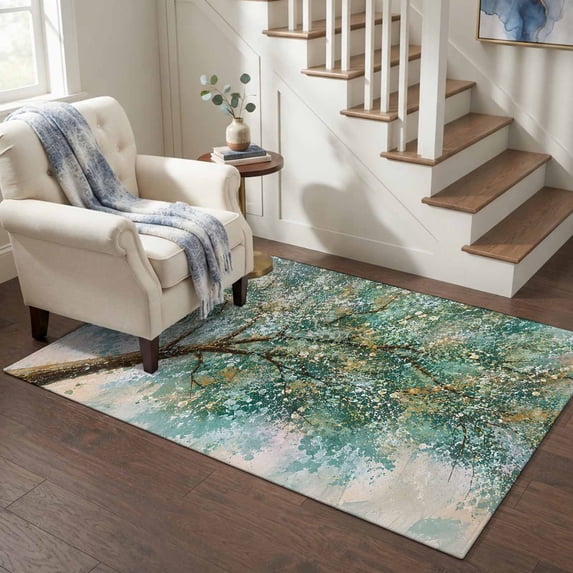 Area Rugs for Living Room Bedroom, Blue Green Branch 4'x6' Rug Washable ...