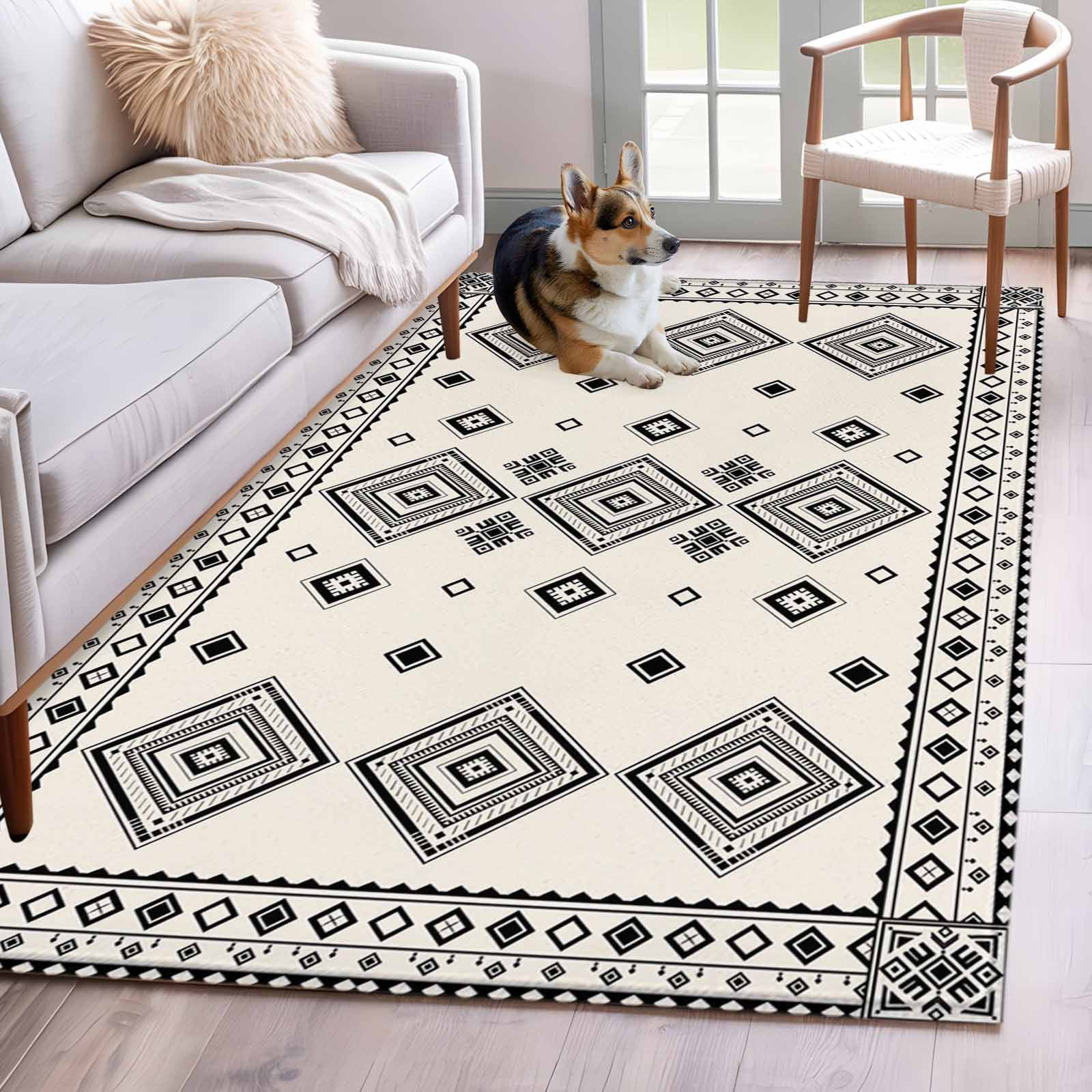 Area Rugs for Living Room Bedroom, Boho Geometric 4'x6' Rug Washable ...