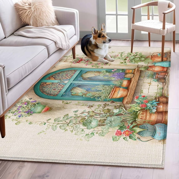 Area Rugs for Living Room Bedroom, Country Flowers 4'x6' Rug Washable ...