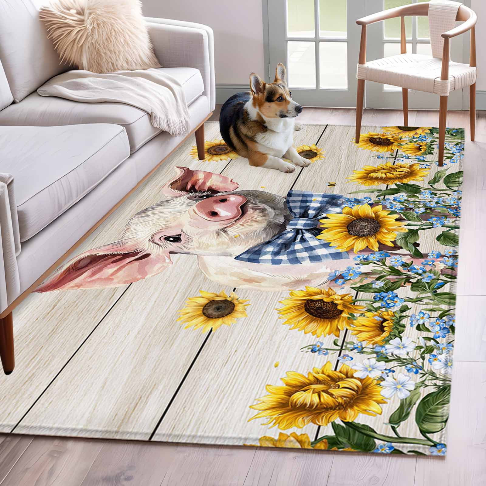 Area Rugs for Living Room Bedroom, Cute Pig 4'x6' Rug Washable Carpet ...