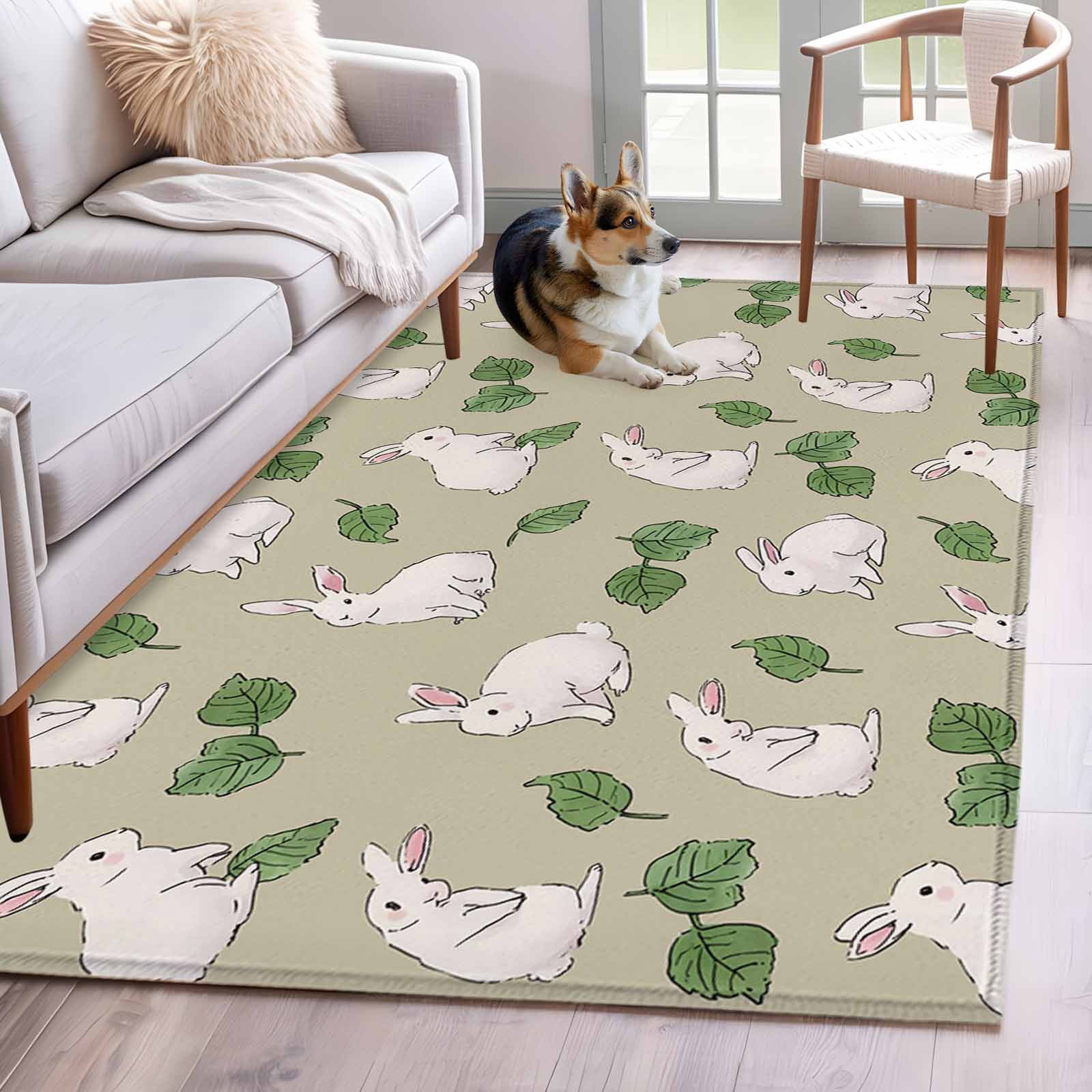 Area Rugs for Living Room Bedroom, Cute Rabbits 4'x6' Rug Washable ...