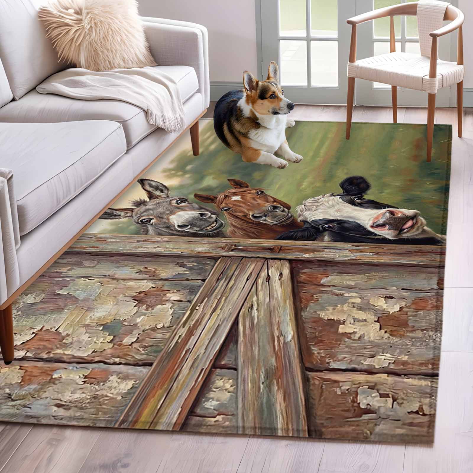 Area Rugs for Living Room Bedroom, Farmhouse Animals 4'x6' Rug Washable ...