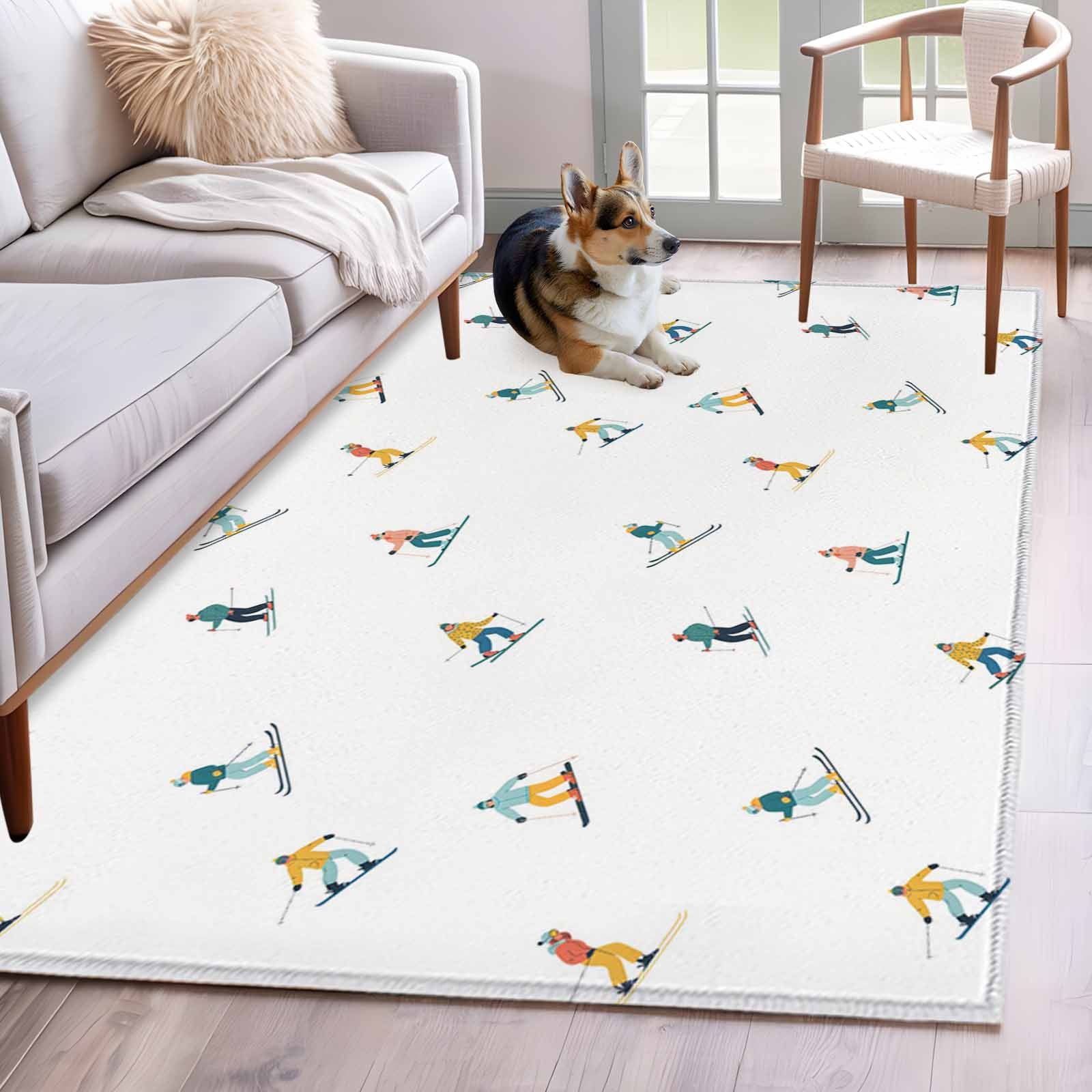 Area Rugs for Living Room Bedroom, Skiing 4'x6' Rug Washable Carpet ...