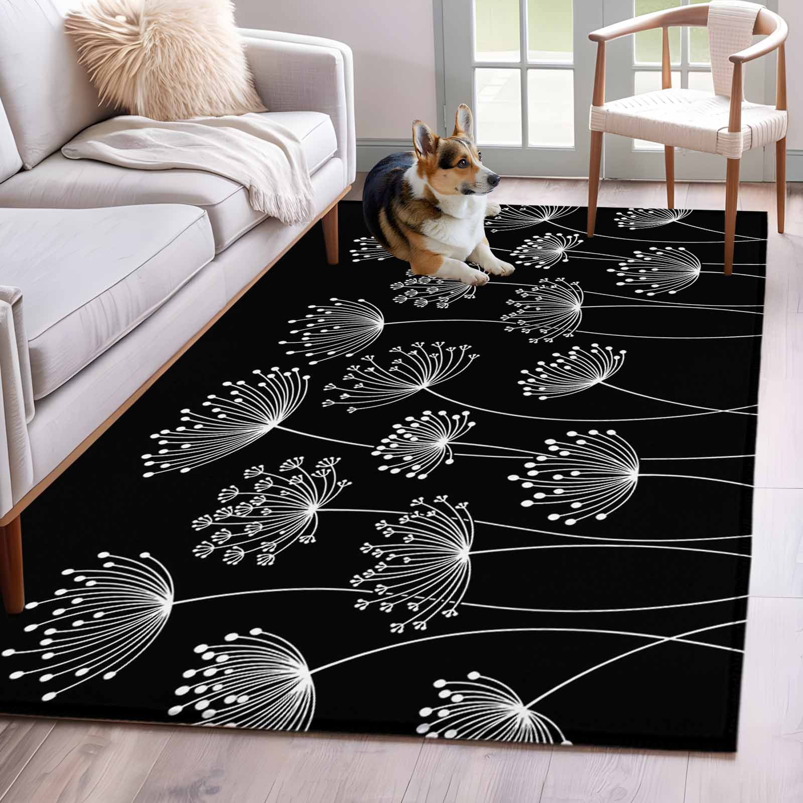 Area Rugs for Living Room Bedroom, Spring Dandelion 4'x6' Rug Washable ...