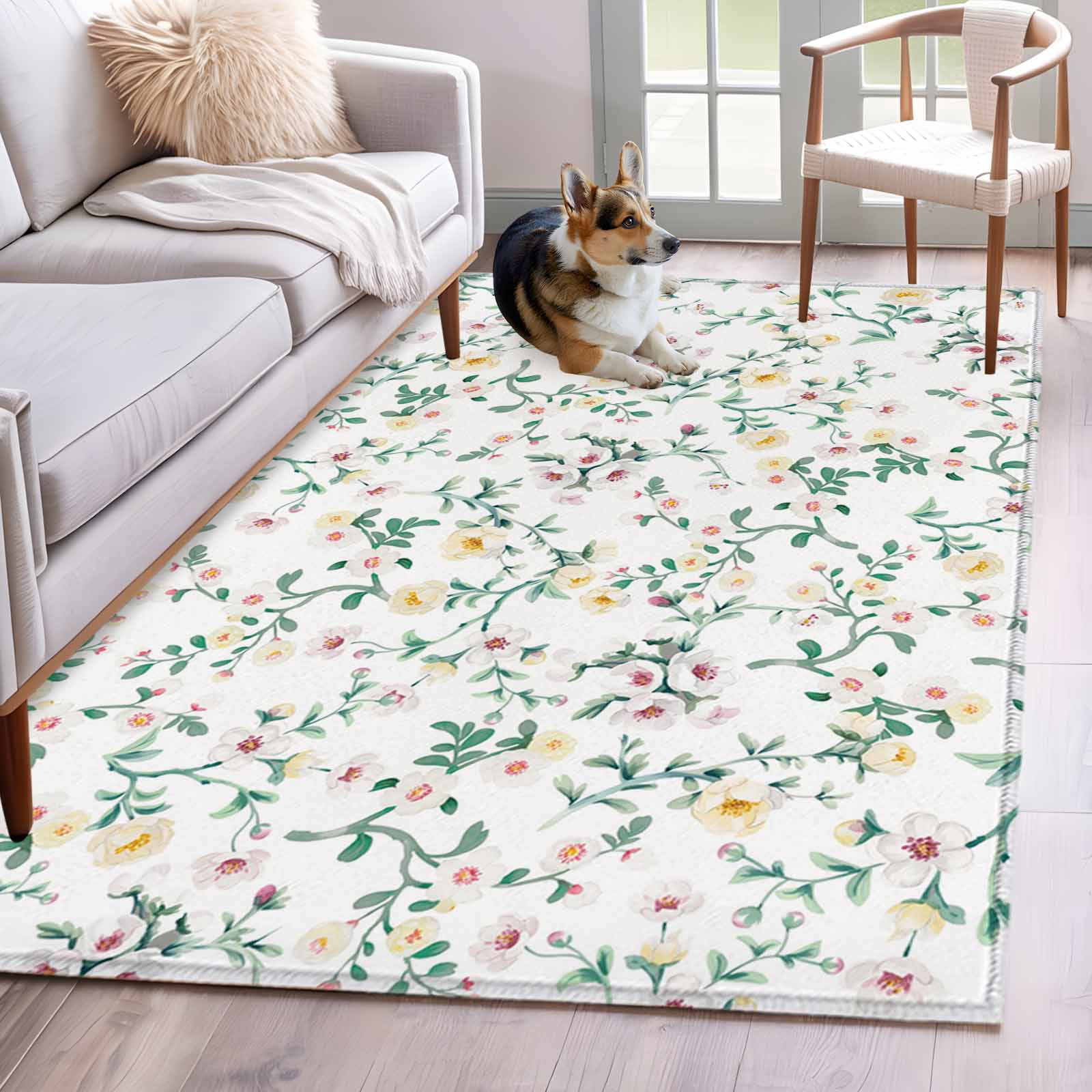 Area Rugs for Living Room Bedroom, Spring Flowers 4'x6' Rug Washable ...