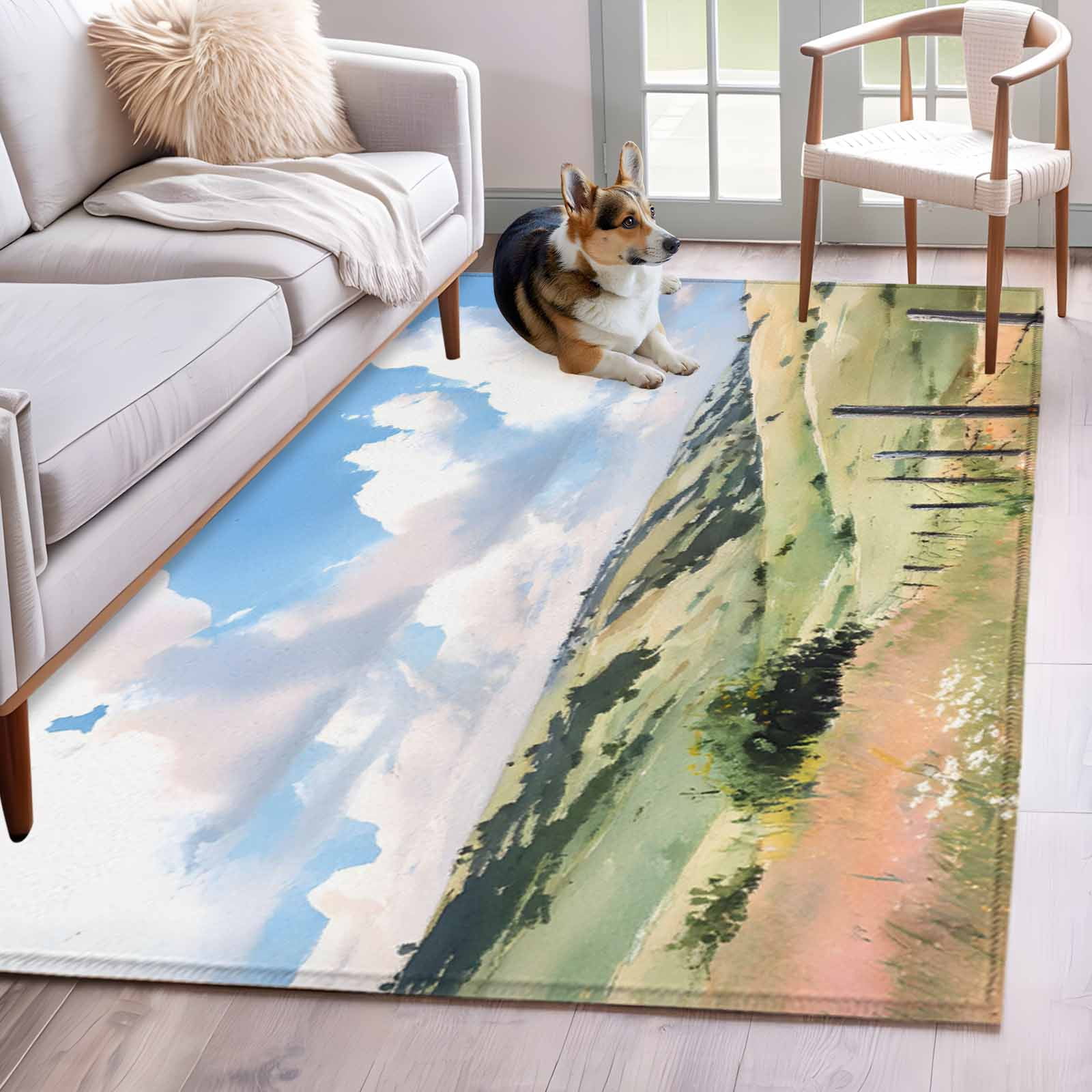 Area Rugs for Living Room Bedroom, Spring Grassland 4'x6' Rug Washable ...